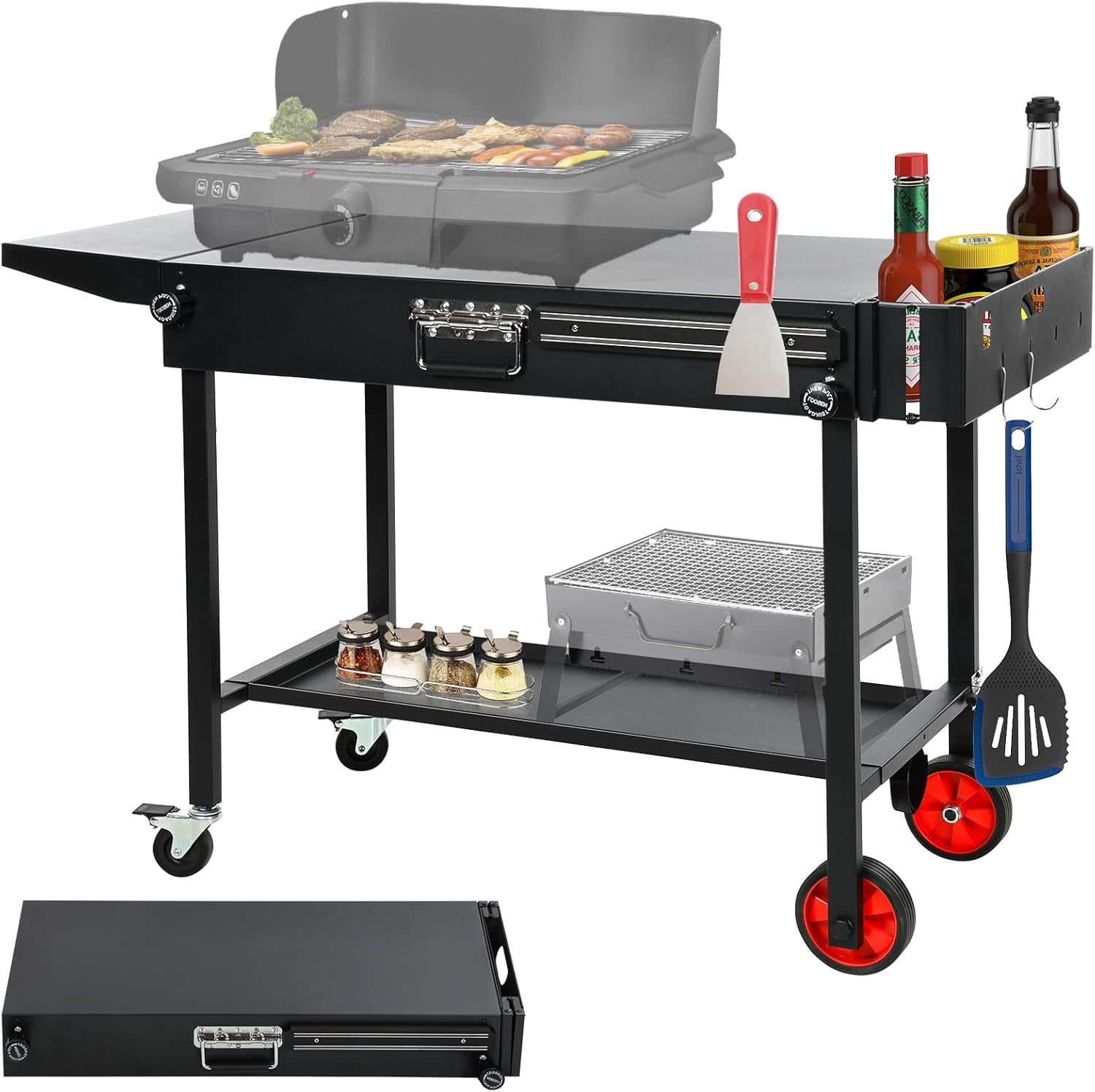 Outdoor Portable Grill Table, 39" W x 17" D Countertop Grill Stand ...