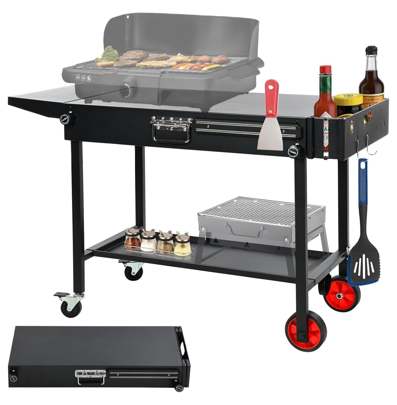 Outdoor Portable Grill Table, 39" W x 17" D Countertop Grill Stand ...