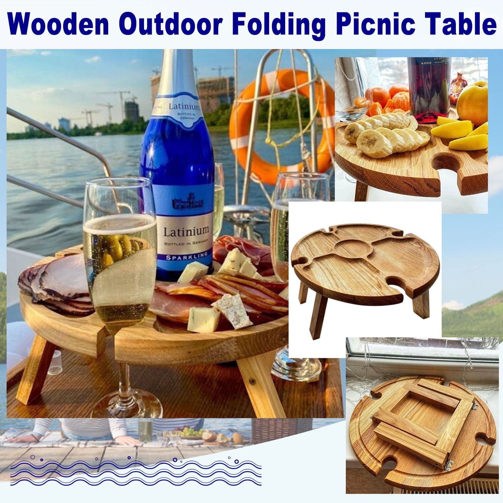 Outdoor Portable Solid Wood Wooden Picnic Table With Retractable Legs ...