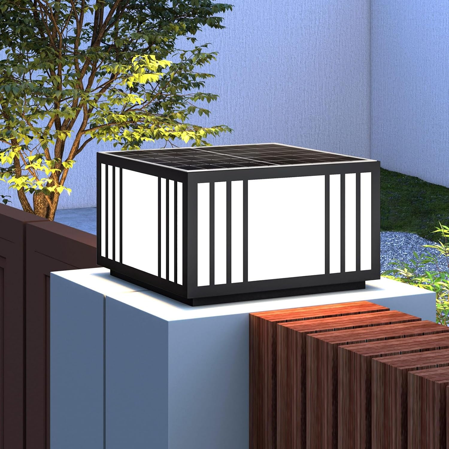 Outdoor Post Caps Lights Solar Powered LED Column Caps Lamps Black ...