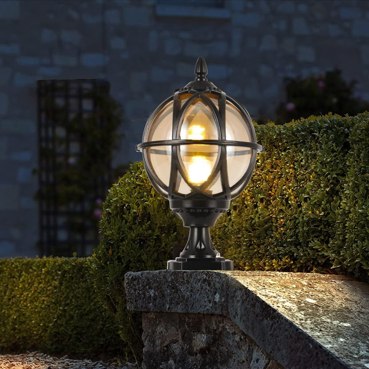 Outdoor Post Light, Globe Glass Lampshade Pillar Lights 15in Aluminum ...