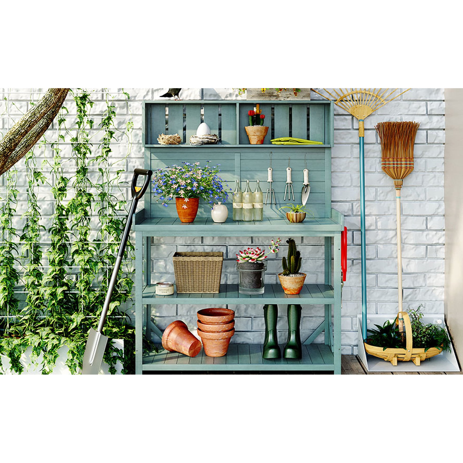 Outdoor Potting Bench In , 4 Shelves And Side Hook, Firm Construction ...