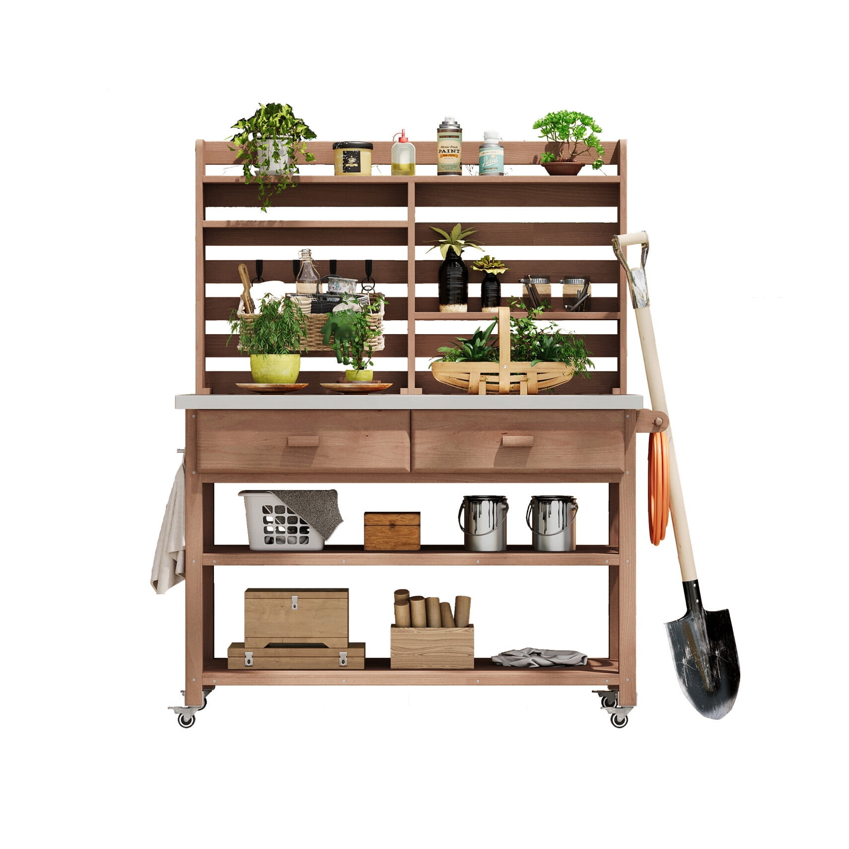 Outdoor Potting Workbench, Solid Wood Barbecue Storage Table with ...