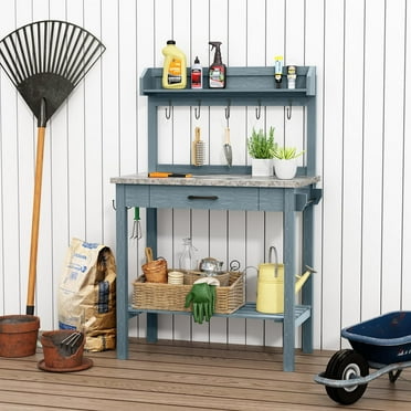 Costway Small Potting Bench Table Wooden Work Station For Outdoor ...