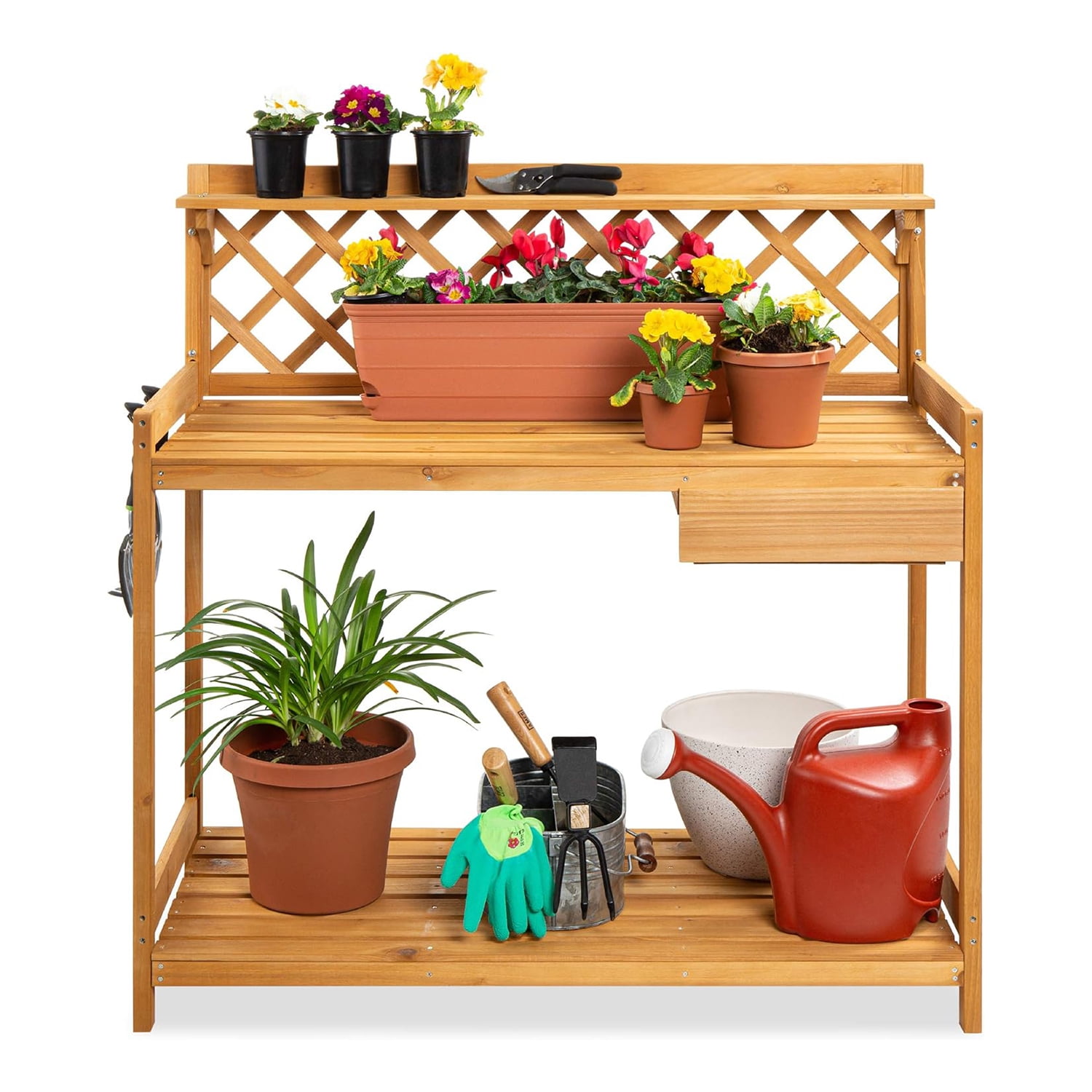 Outdoor Potting Bench, Wooden Workstation Table with Open Shelf ...