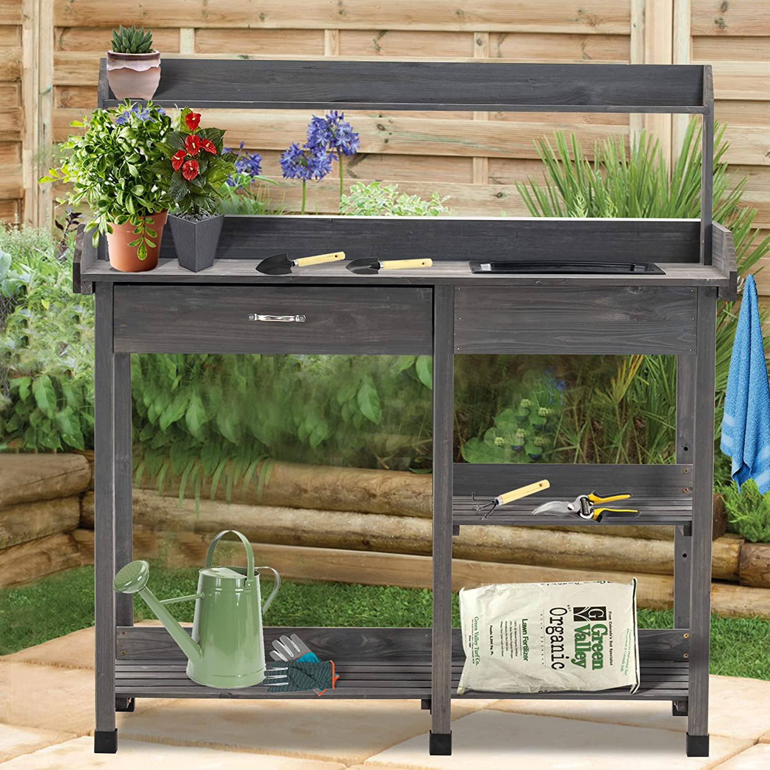 Outdoor potting bench with sink store
