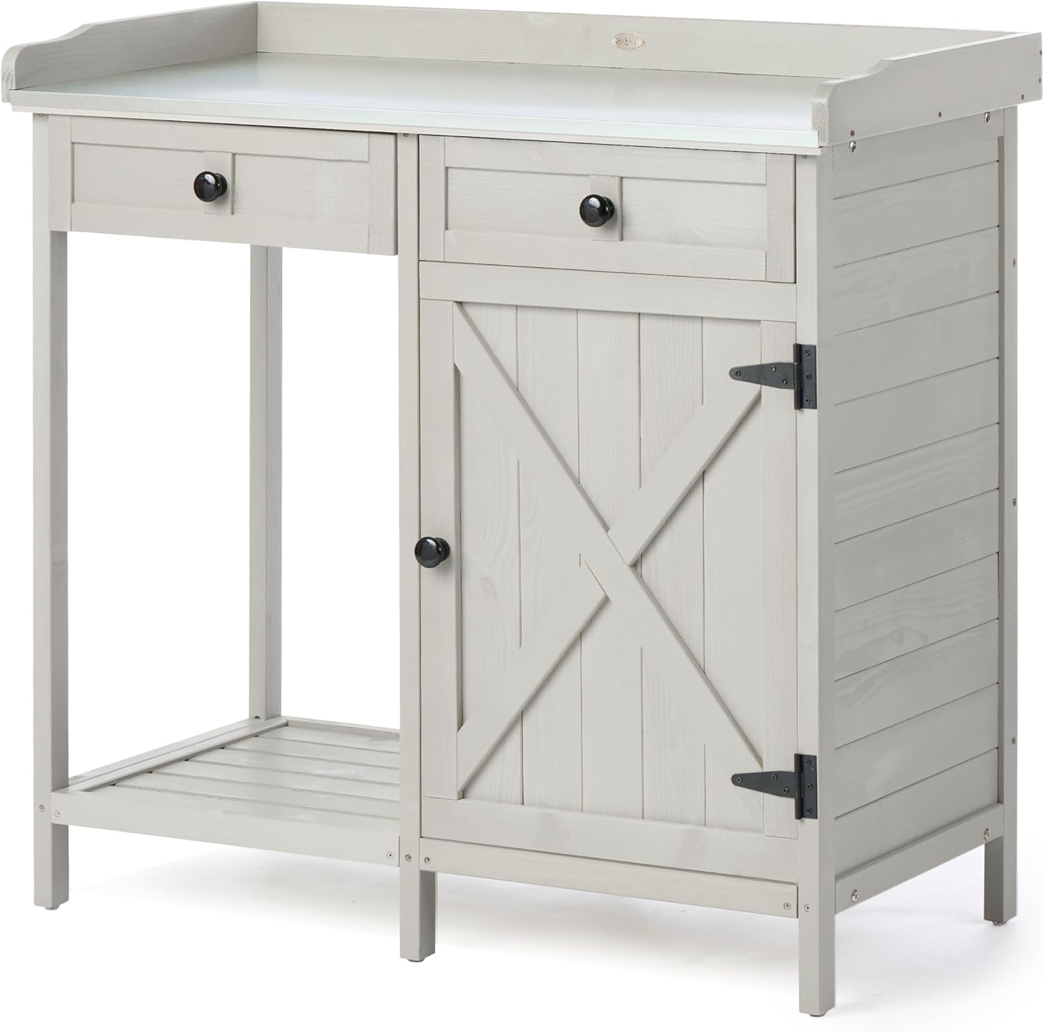 Outdoor Potting Bench with Storage Cabinet & Metal Tabletop, Garden ...
