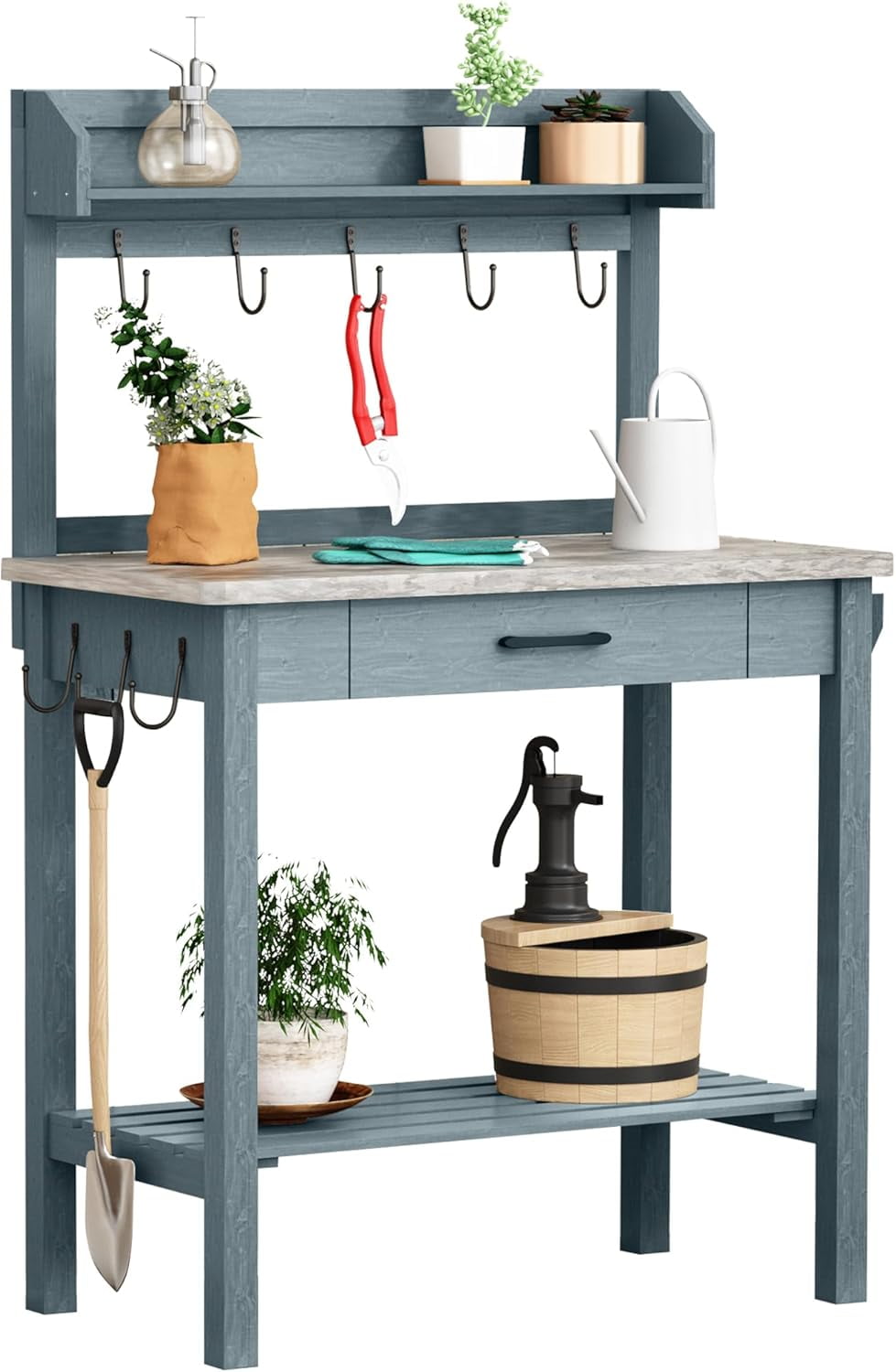 Outdoor Potting Table with Metal Tabletop, Planting Table Potting Work ...