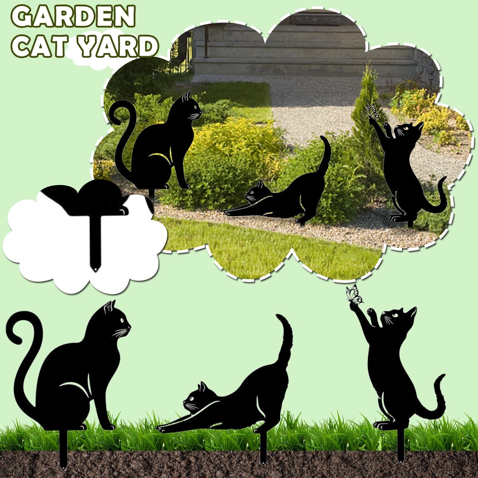 Outdoor Powder Metal Weather- Cats Decor Arts Garden Yard Pack Coating ...