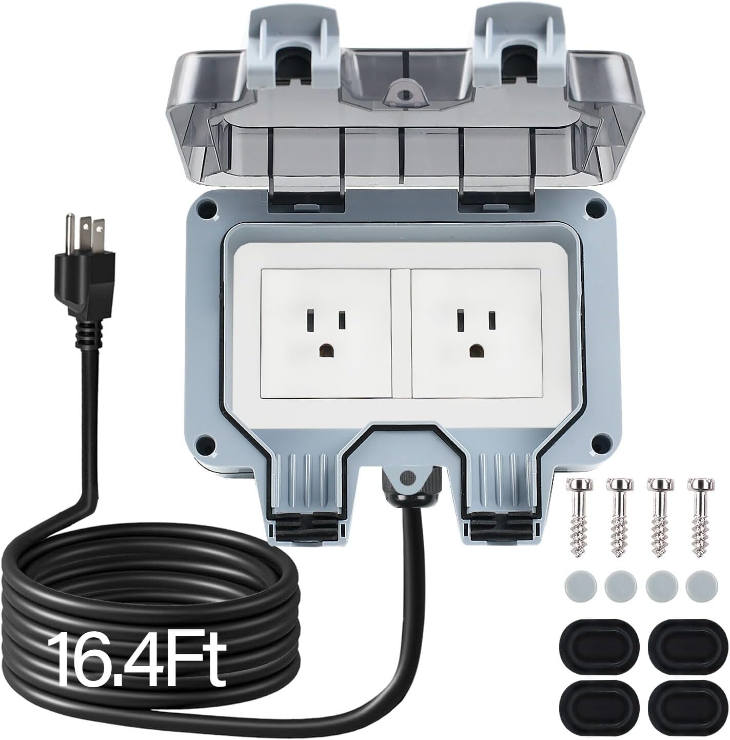 Outdoor Power Outlet with 16.4Ft Extension Cord, Double Plug Outlet ...