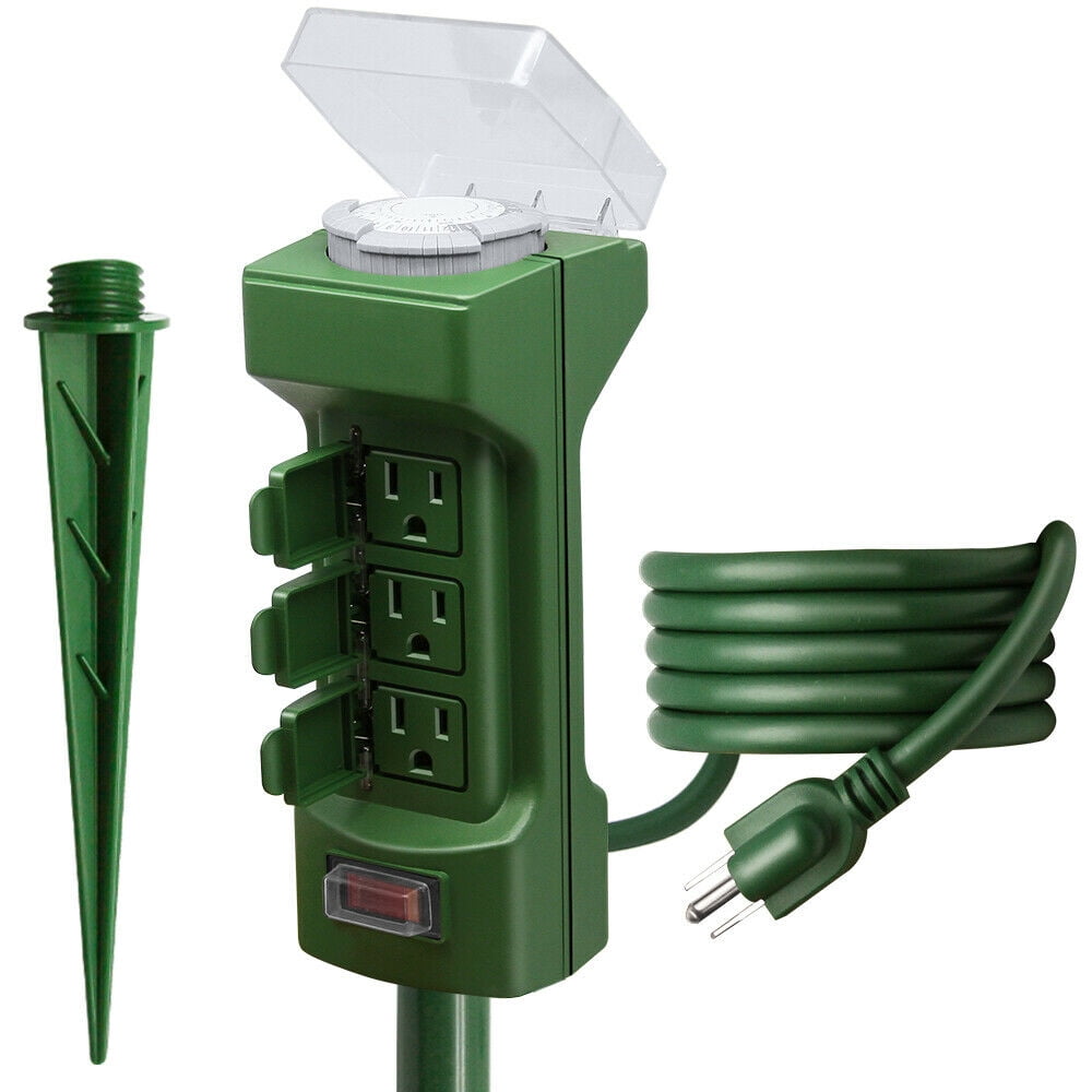 Outdoor Power Stake Timer, 6 Grounded Outlets Mechanical Timer for Yard ...