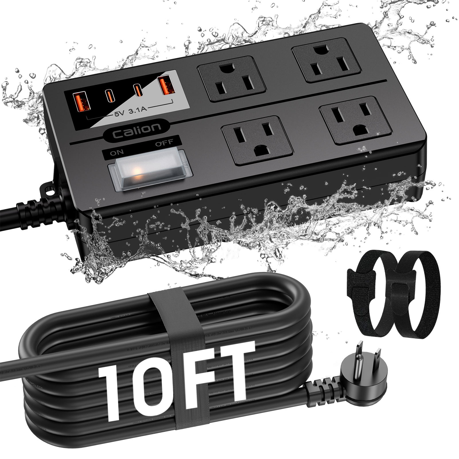 Outdoor Power Strip Weatherproof, 10 F Long Extension Cord Multi Plug ...