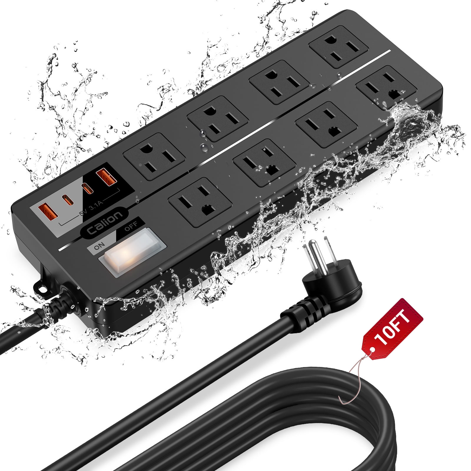 Outdoor Power Strip Weatherproof, 10 F Long Extension Cord Multi Plug ...