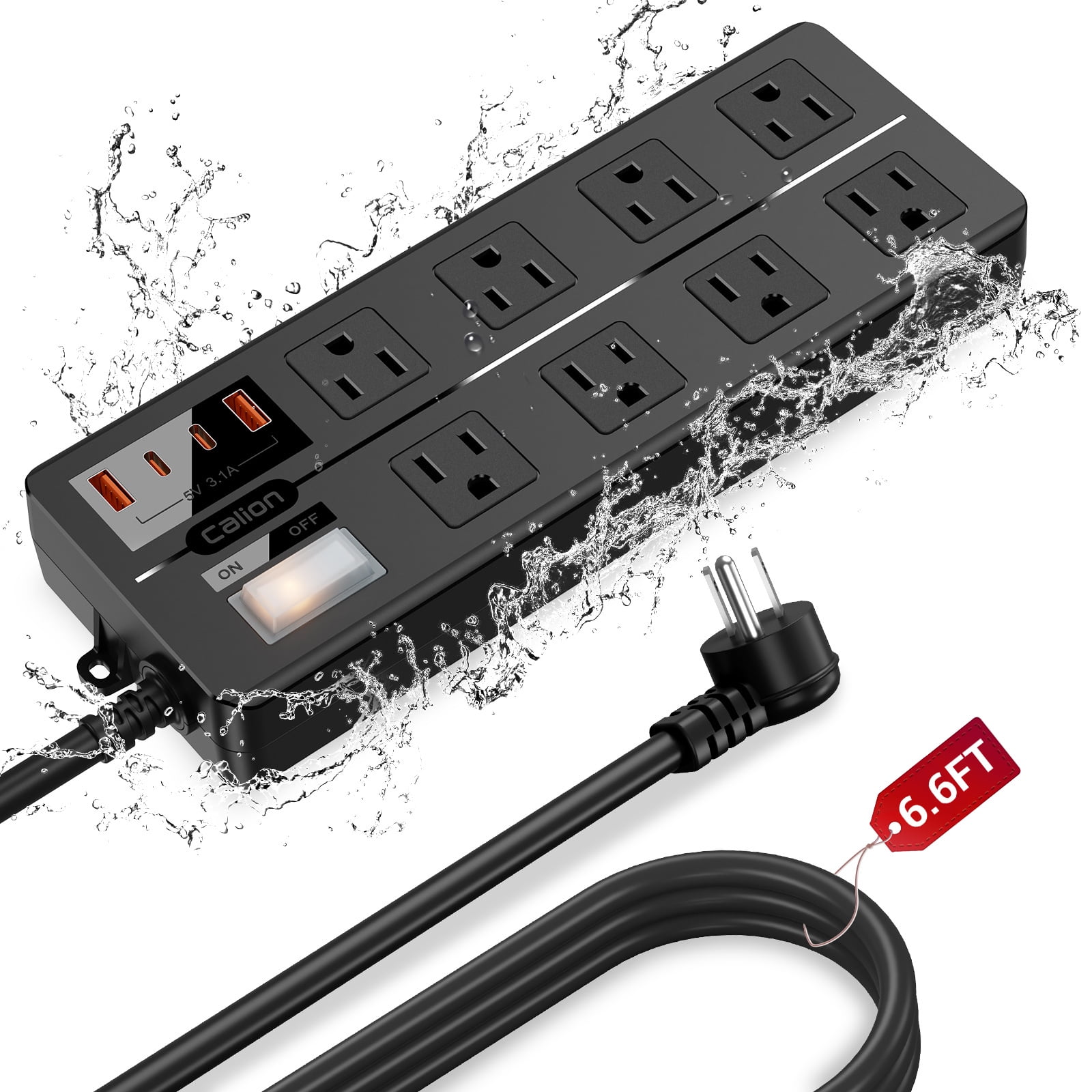Outdoor Power Strip Weatherproof, 6.6 F Long Extension Cord Multi Plug ...