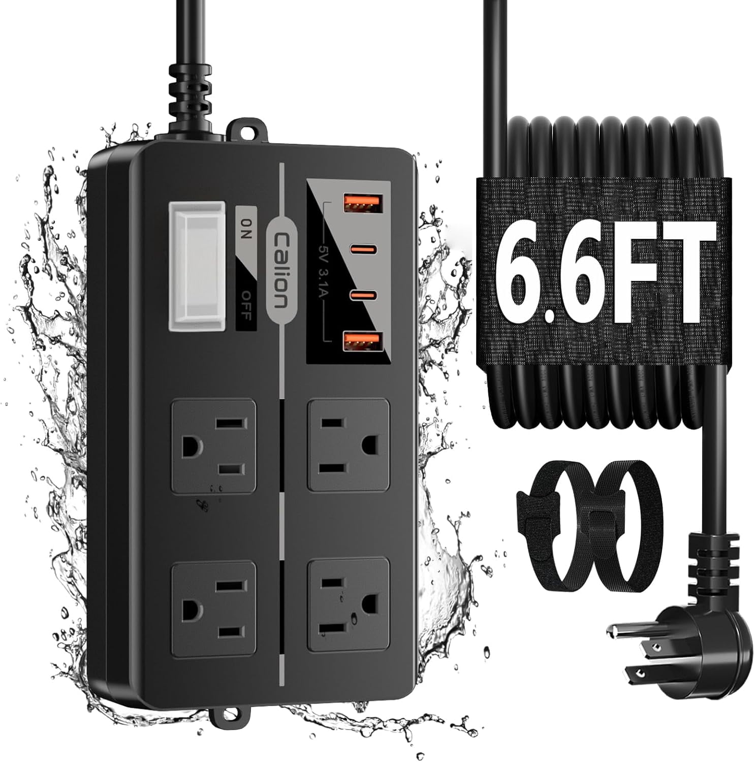 Outdoor Power Strip Weatherproof - 6.6 FT Outdoor Extension Cord with 4 ...