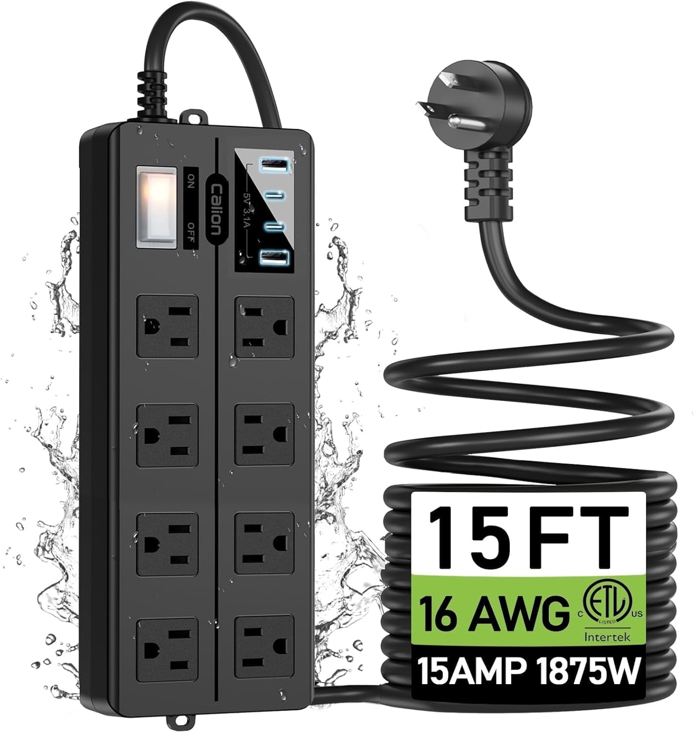 QIYUAN Outdoor Power Strip Weatherproof Surge Protector 8 Outlets 4 USB ...