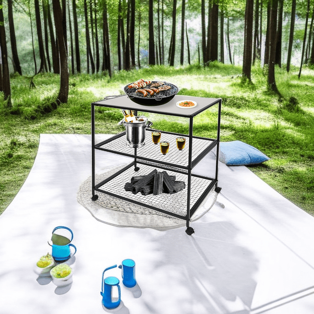 Outdoor Prep Dining Cart Table W/ 4 Wheels BBQ Grill Kitchen Food Prep ...