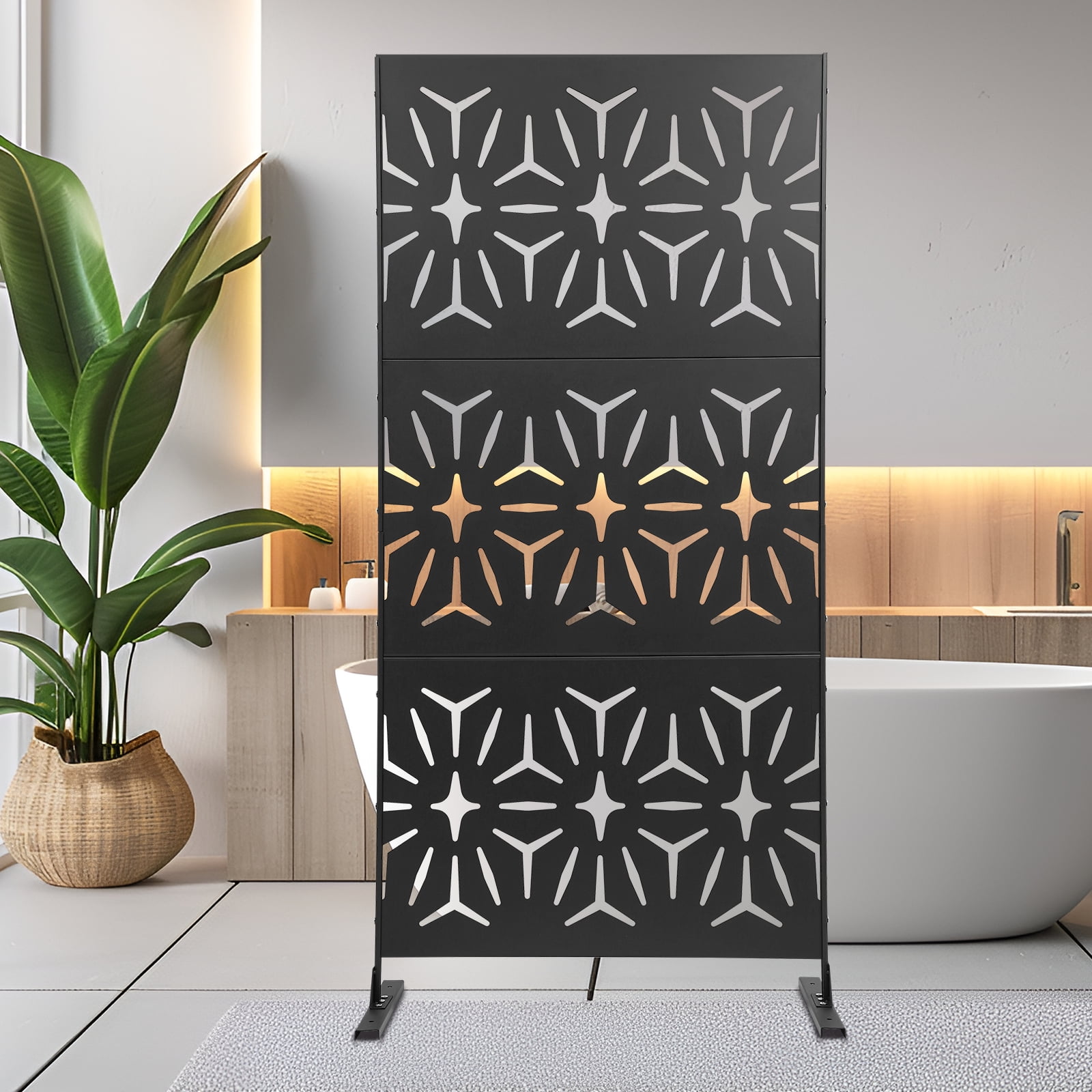 Outdoor Privacy Screen, 90x40x190cm Freestanding Divider, Black ...