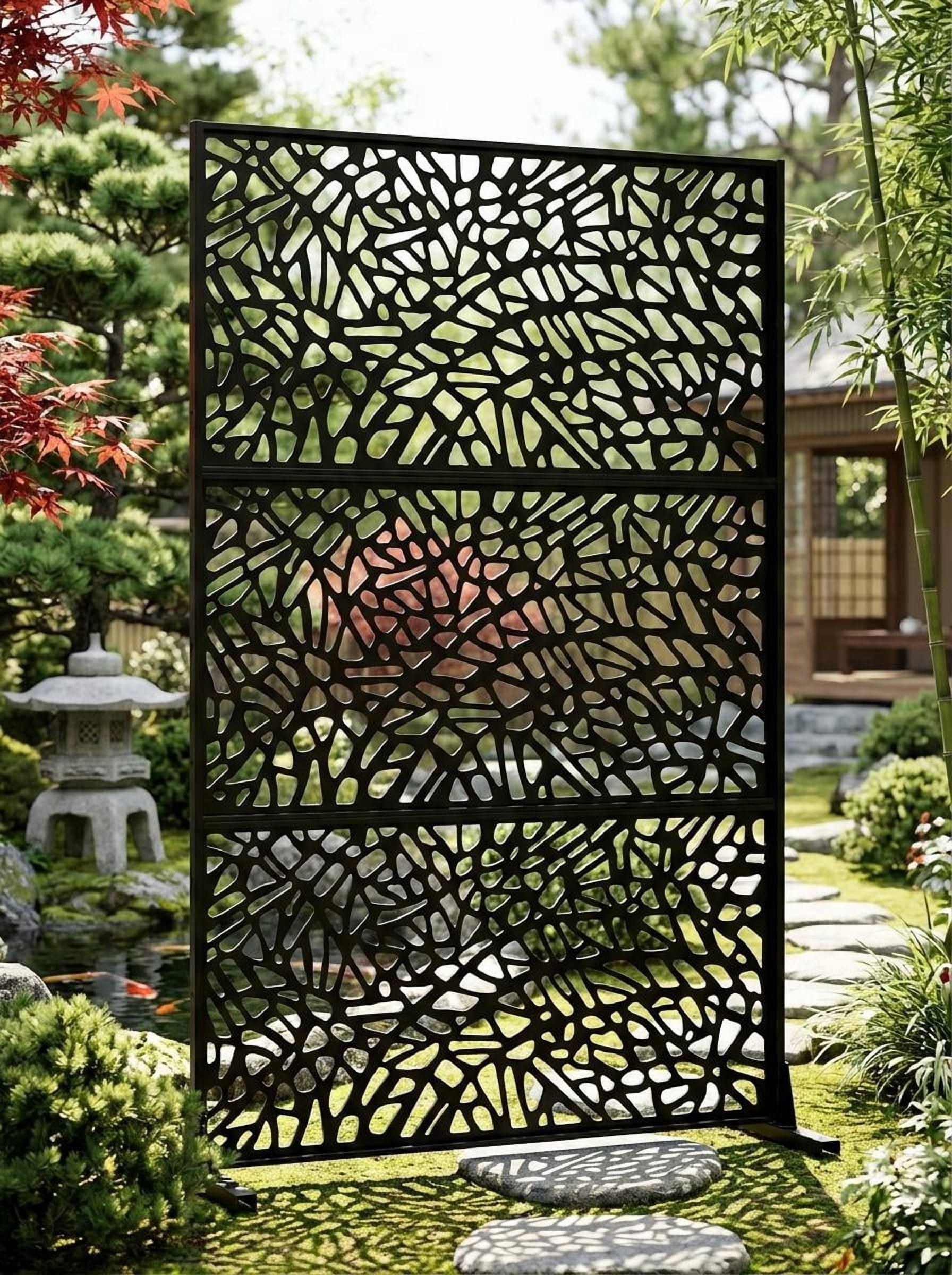 Outdoor Privacy Screen, Decorative Metal Privacy Panel with Palm Leaf ...