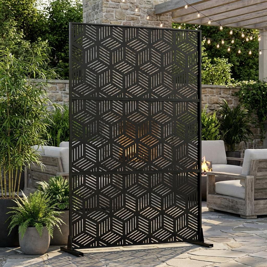Outdoor Privacy Screen, Decorative Metal Privacy Panel with Palm Leaf ...