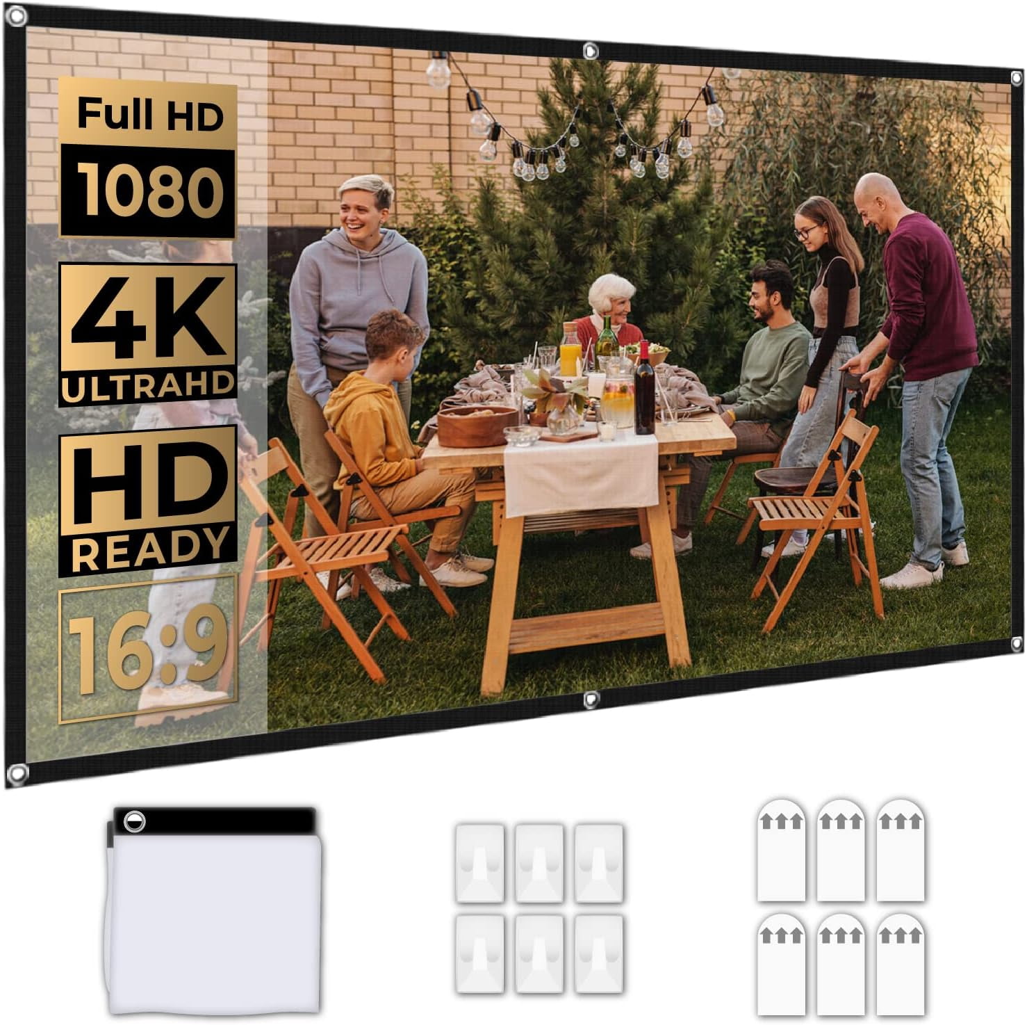 Outdoor Projection Screen 150 inch, Washable Projector Screen 16:9 ...