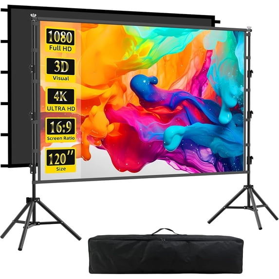 Outdoor Projector Screen with Stand, 120 inch Indoor Movie Screen 16:9 ...