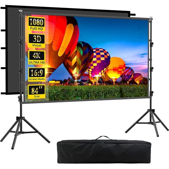 Outdoor Projector Screen with Stand, 84 inch Indoor Movie Screen 16:9 ...
