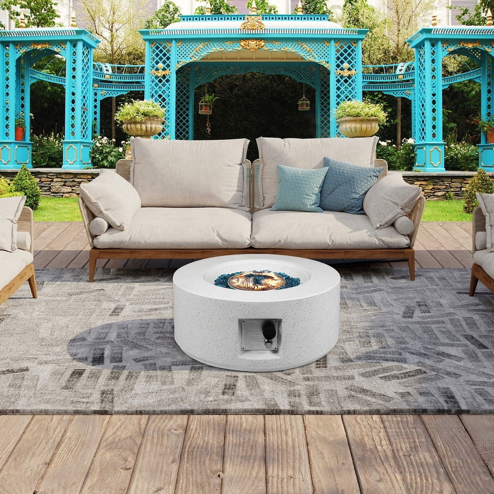 AAAAAcessories Outdoor Propane Fire Pit Table 28" White Terrazzo Fire ...