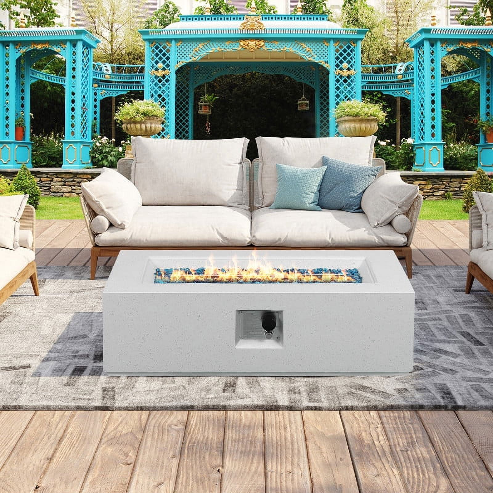 AAAAAcessories Outdoor Propane Fire Pit Table 42" White Terrazzo Fire ...
