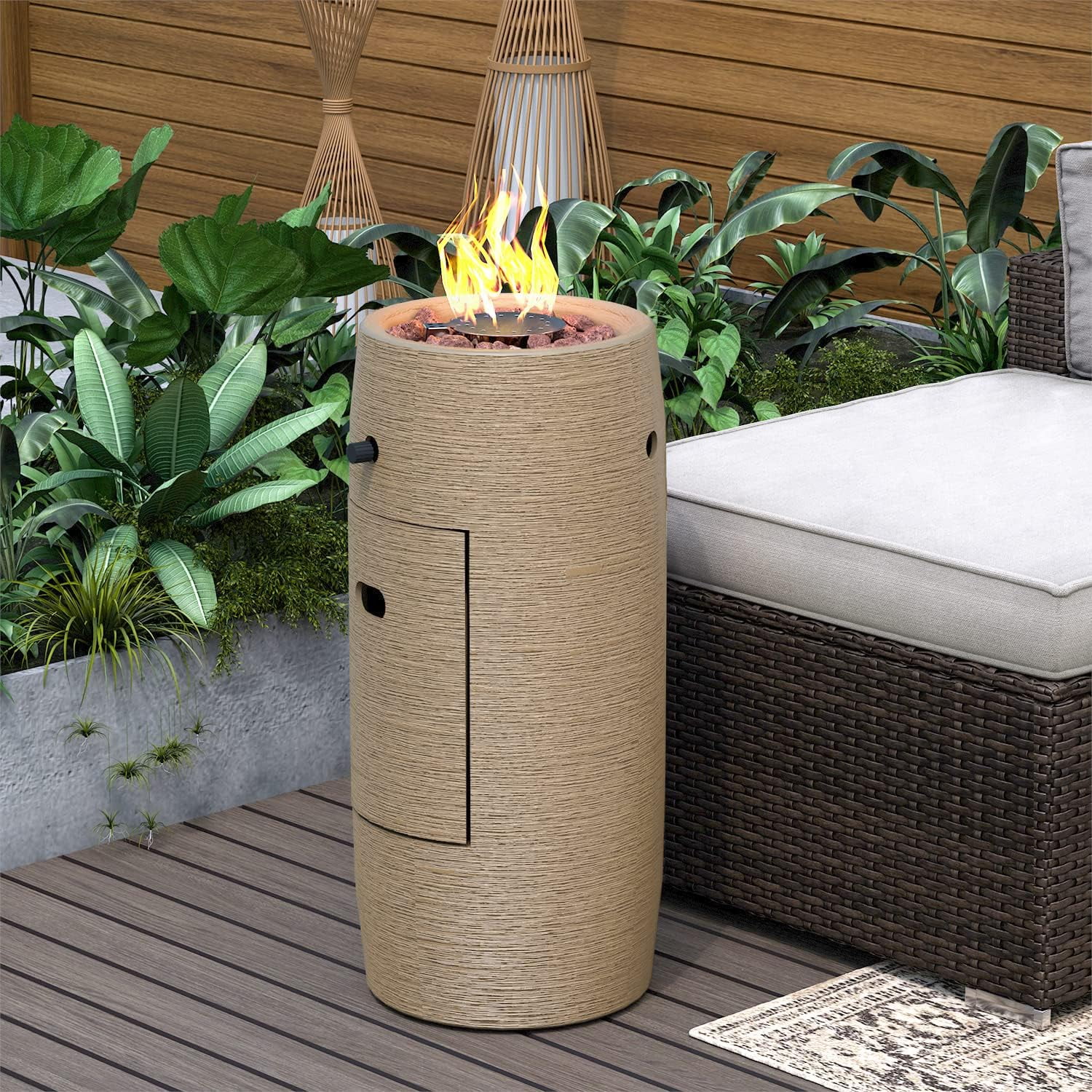 Outdoor Propane Fire Pit Stone Like Fire Pit with Glass Wind Guard ...