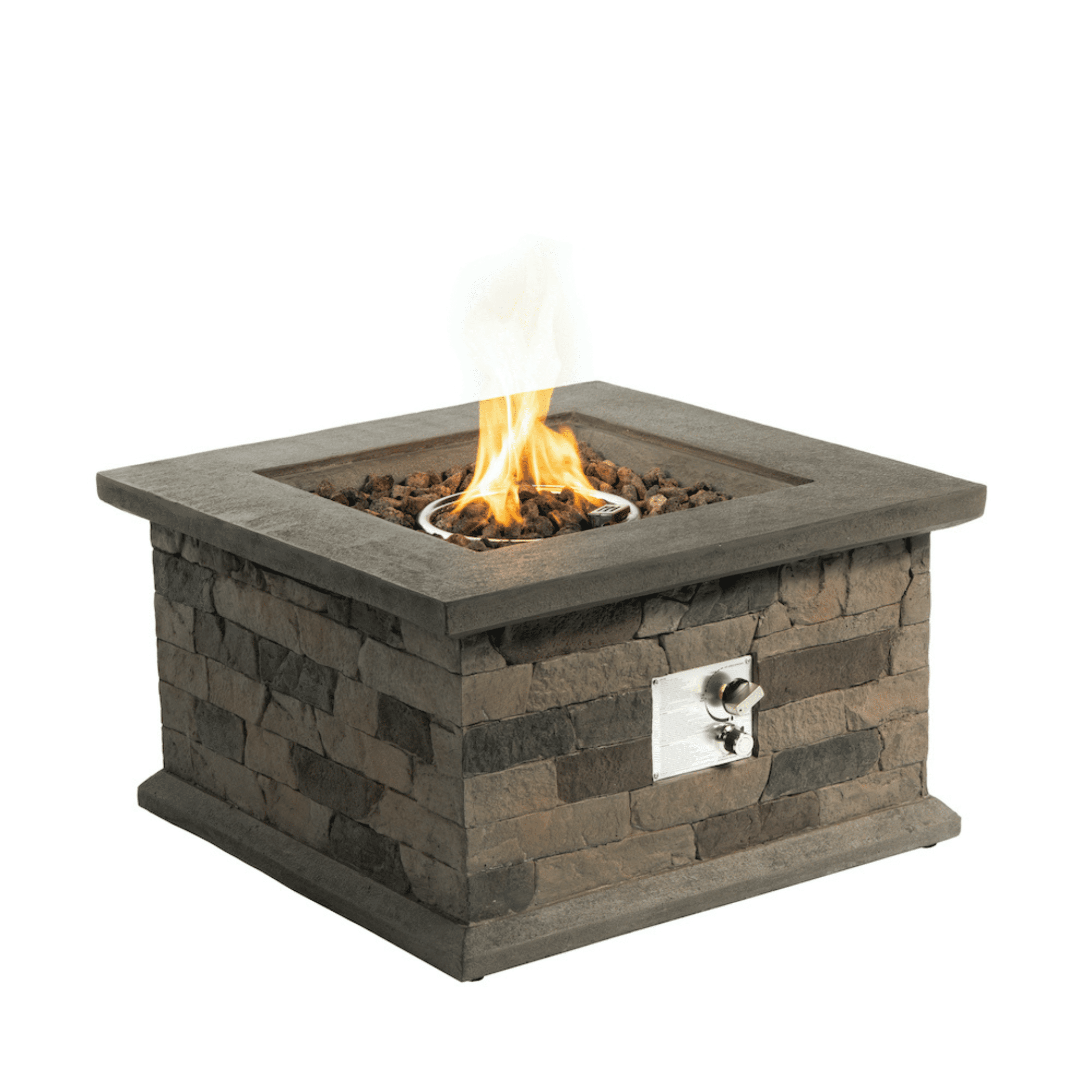 Outdoor Propane Fire Pit Table 28-inch Imitation Stone Square Concrete ...