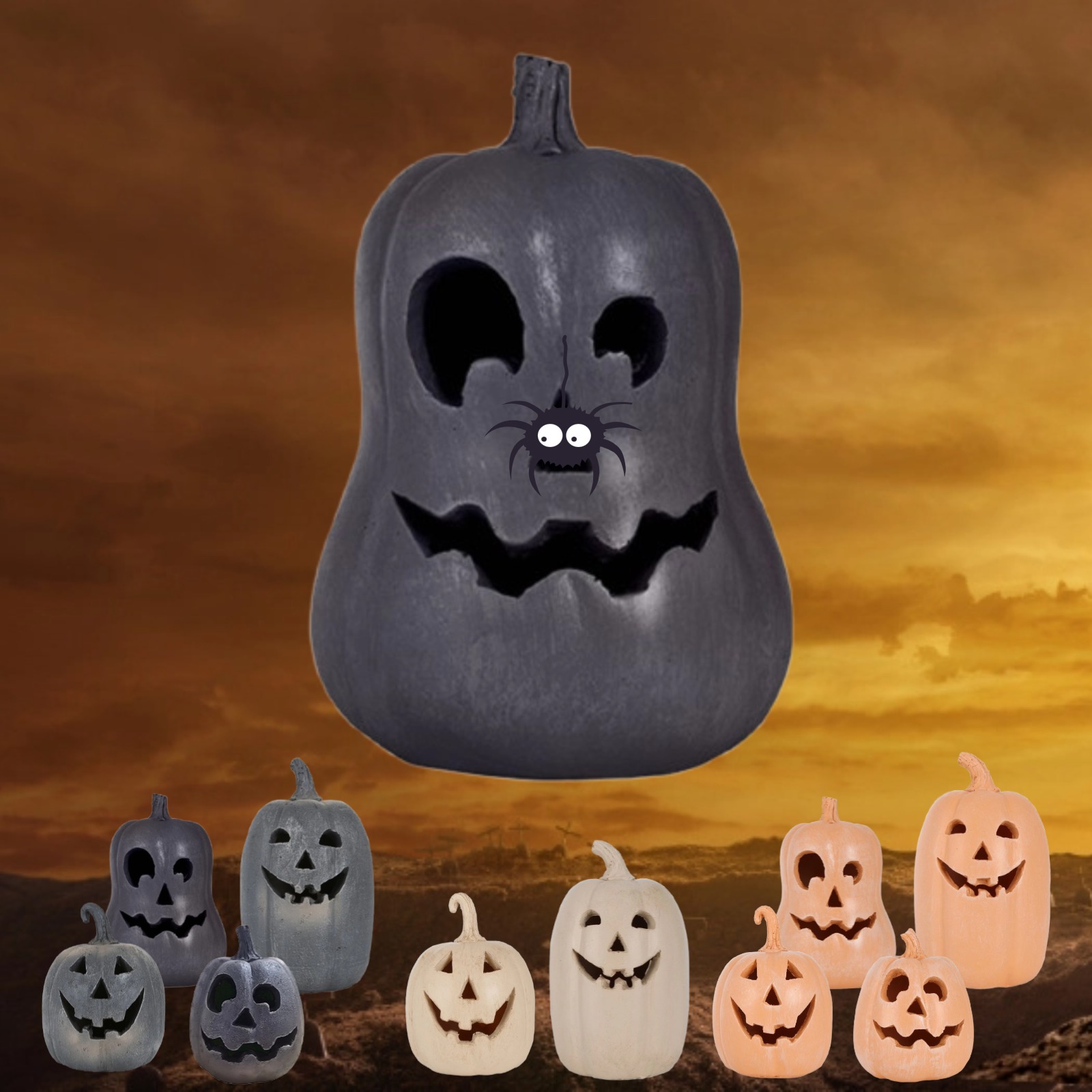 Outdoor Pumpkins Terracotta Decor - Vintage Jack O' Lantern with Light ...