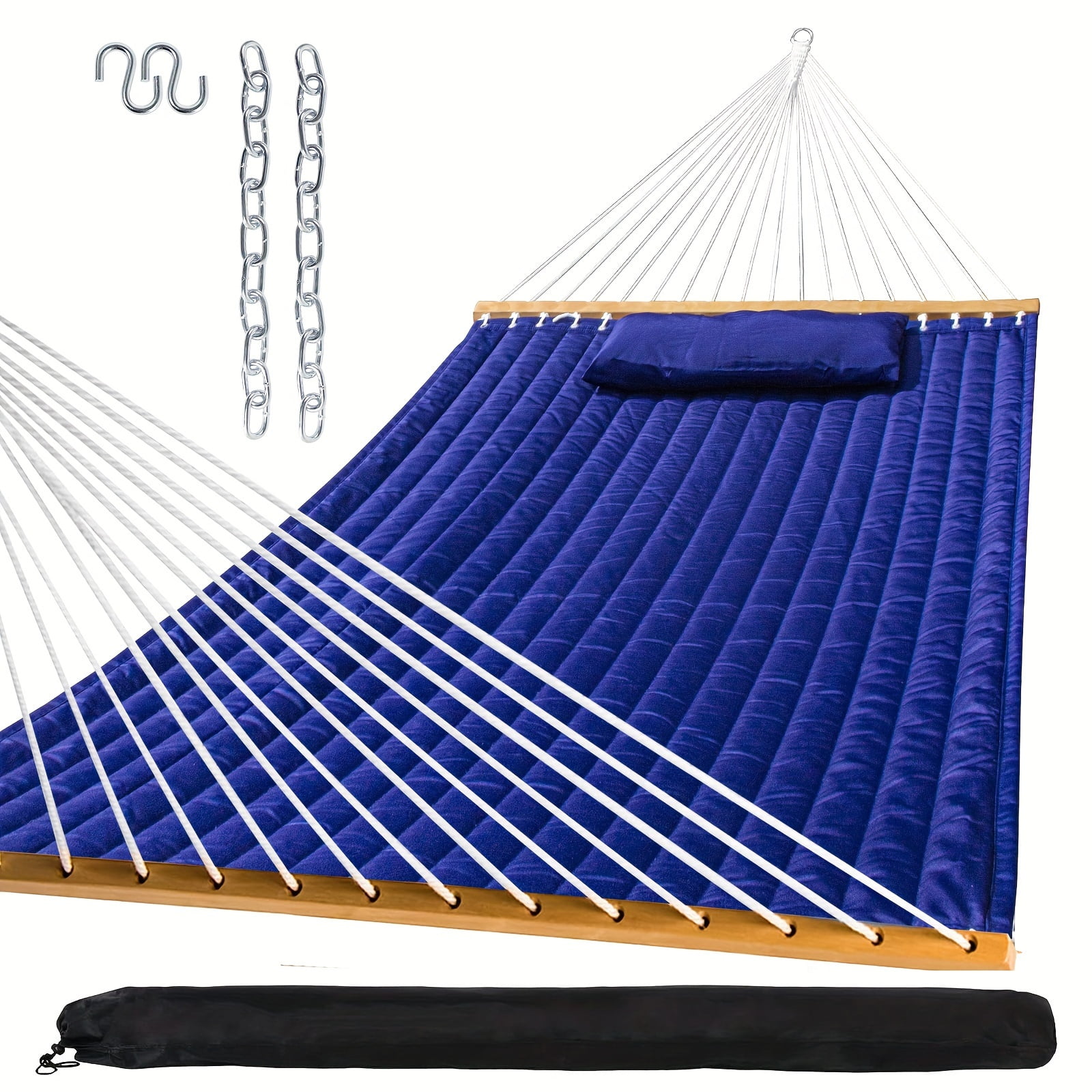 Outdoor Quilted Fabric Hammock With Spreader Bars And Detachable Pillow ...