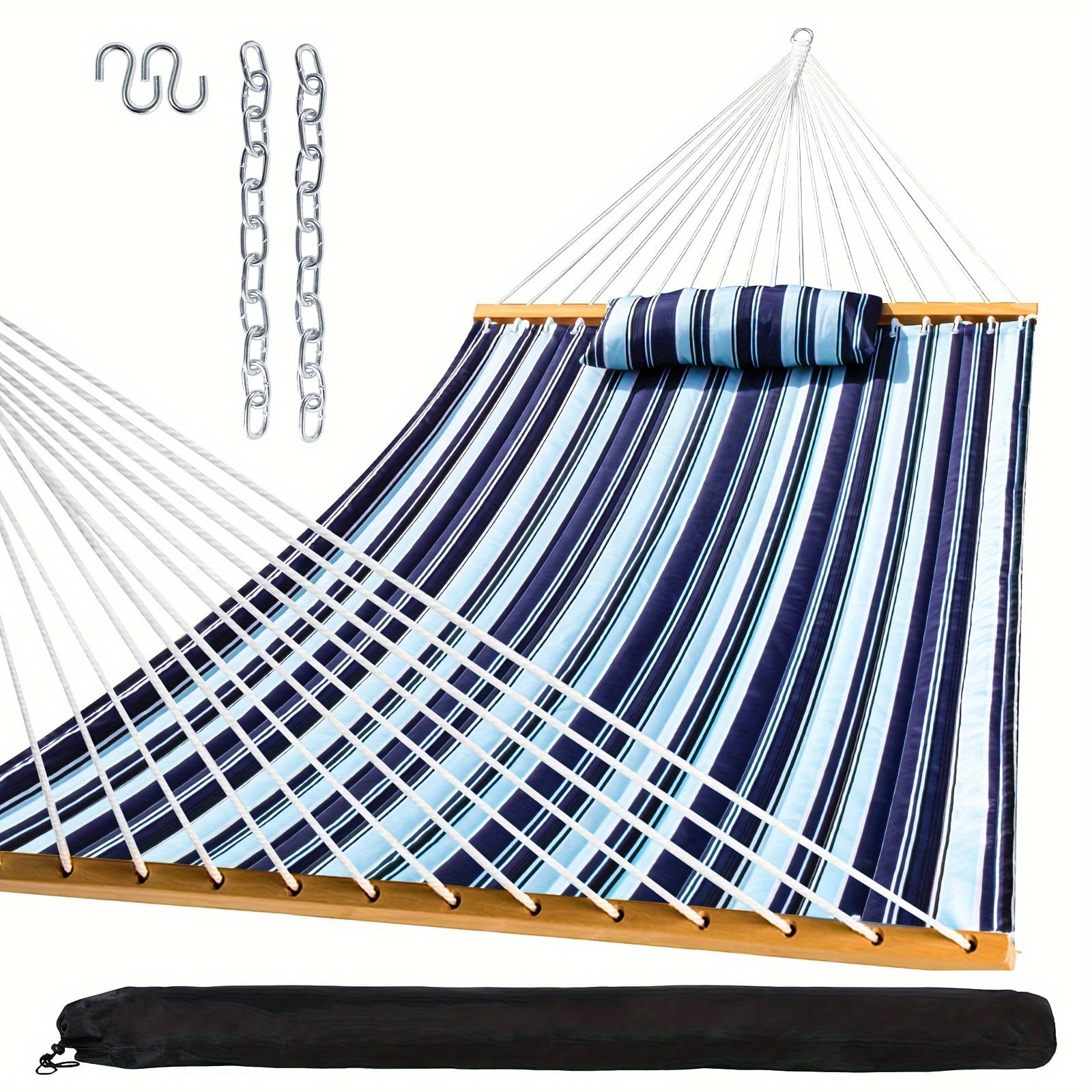 Outdoor Quilted Fabric Hammock With Spreader Bars And Detachable Pillow ...
