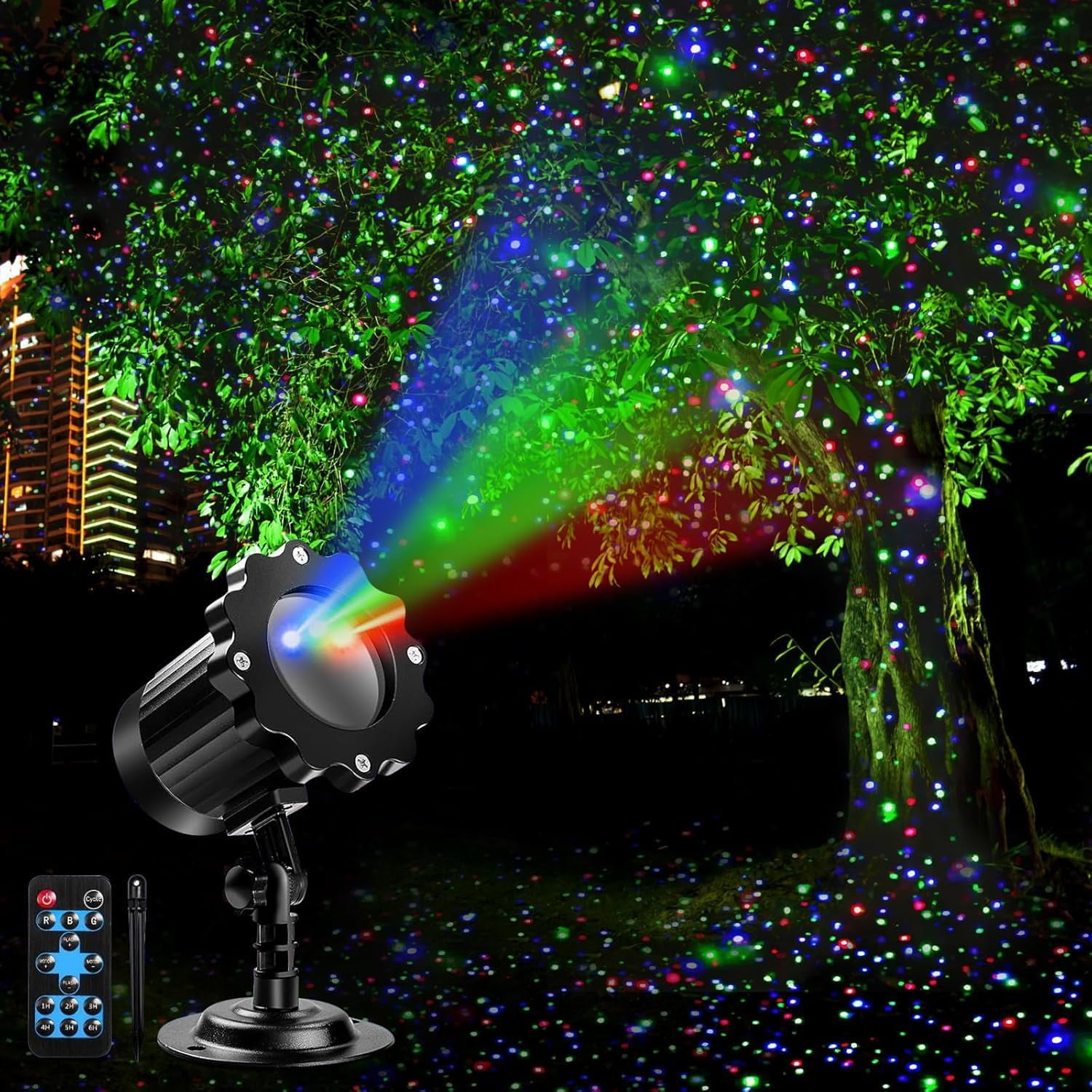 Outdoor RGB Laser Projector Lights, Moving 3 Color Starry Sky & Firefly ...
