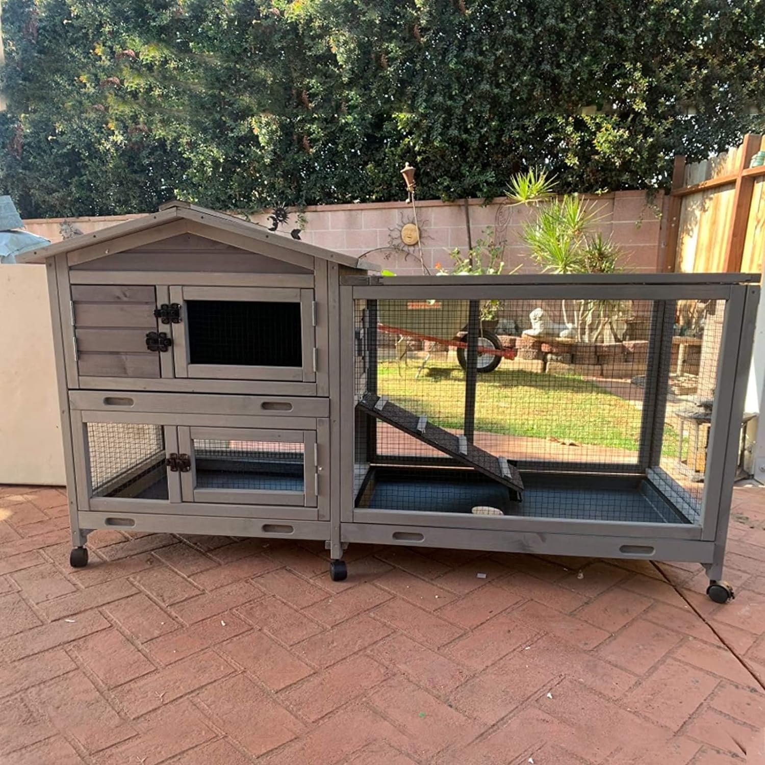 Outdoor Rabbit Hutch Indoor Bunny on Wheels Large Guinea Pig Cage with ...