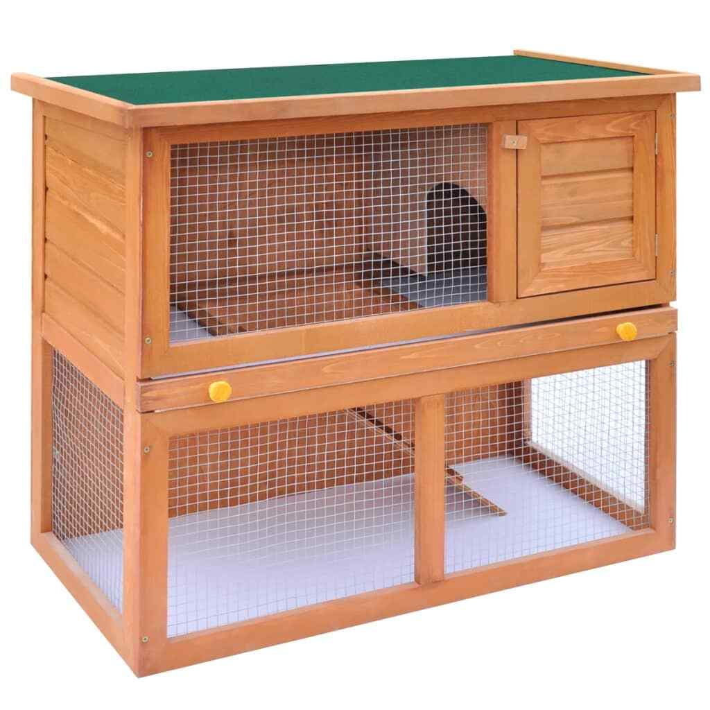 Outdoor Rabbit Hutch Small Animal House Pet Cage Solid Pine Wood Frame ...