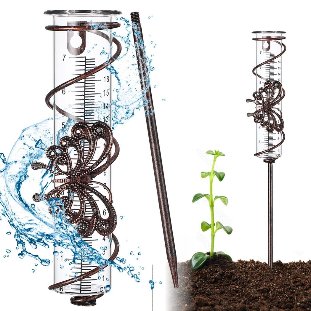 7in Outdoor Rain Gauge with Clear Scale, Detachable, Metal Stake ...