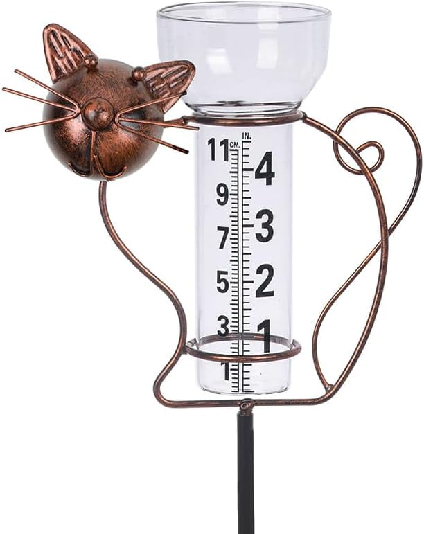 Outdoor Rain Gauge for Yard and Garden - Cat Design Iron Rain Gauge ...