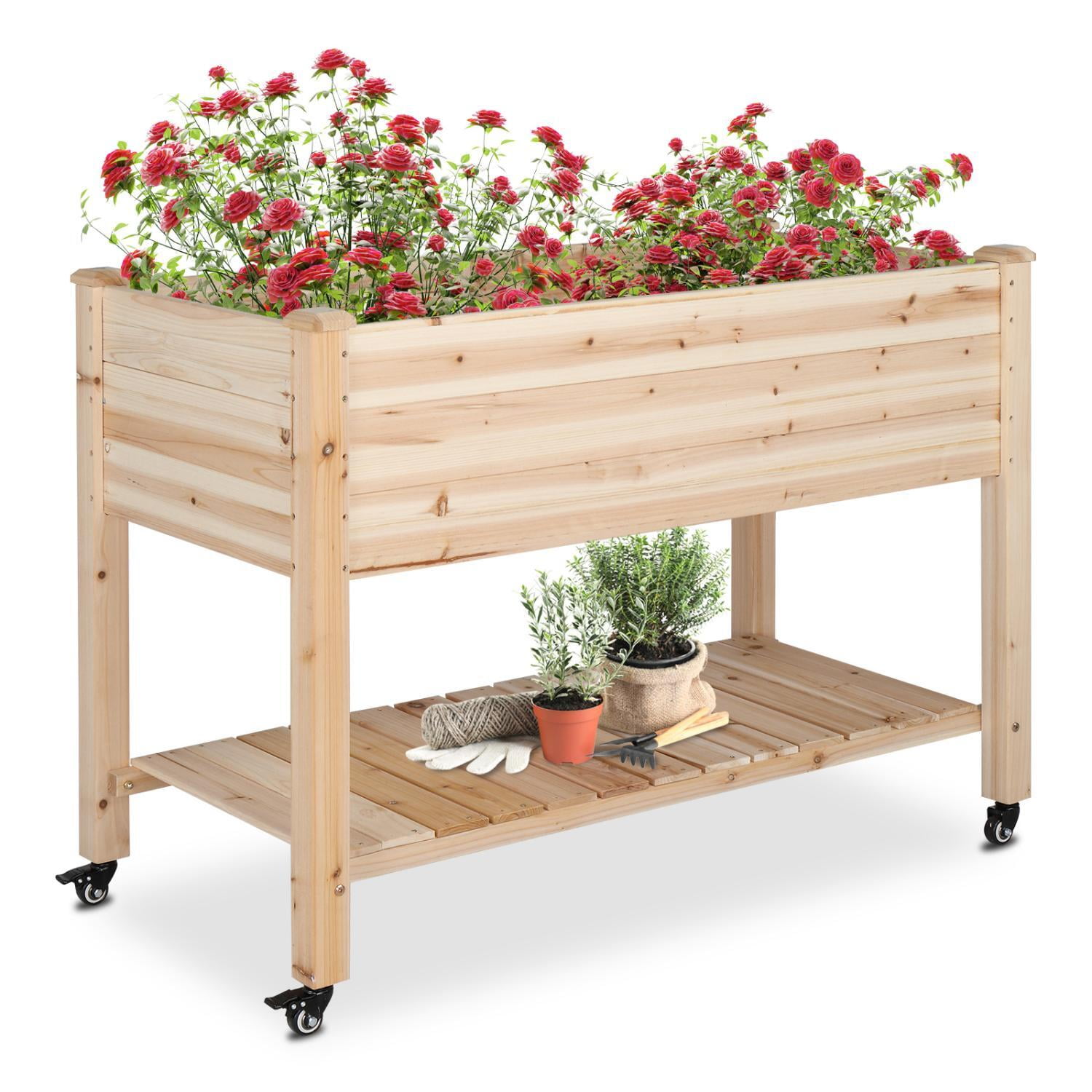 Outdoor Raised Beds with Legs and Wheels,DFITO Wood Elevated Planter ...