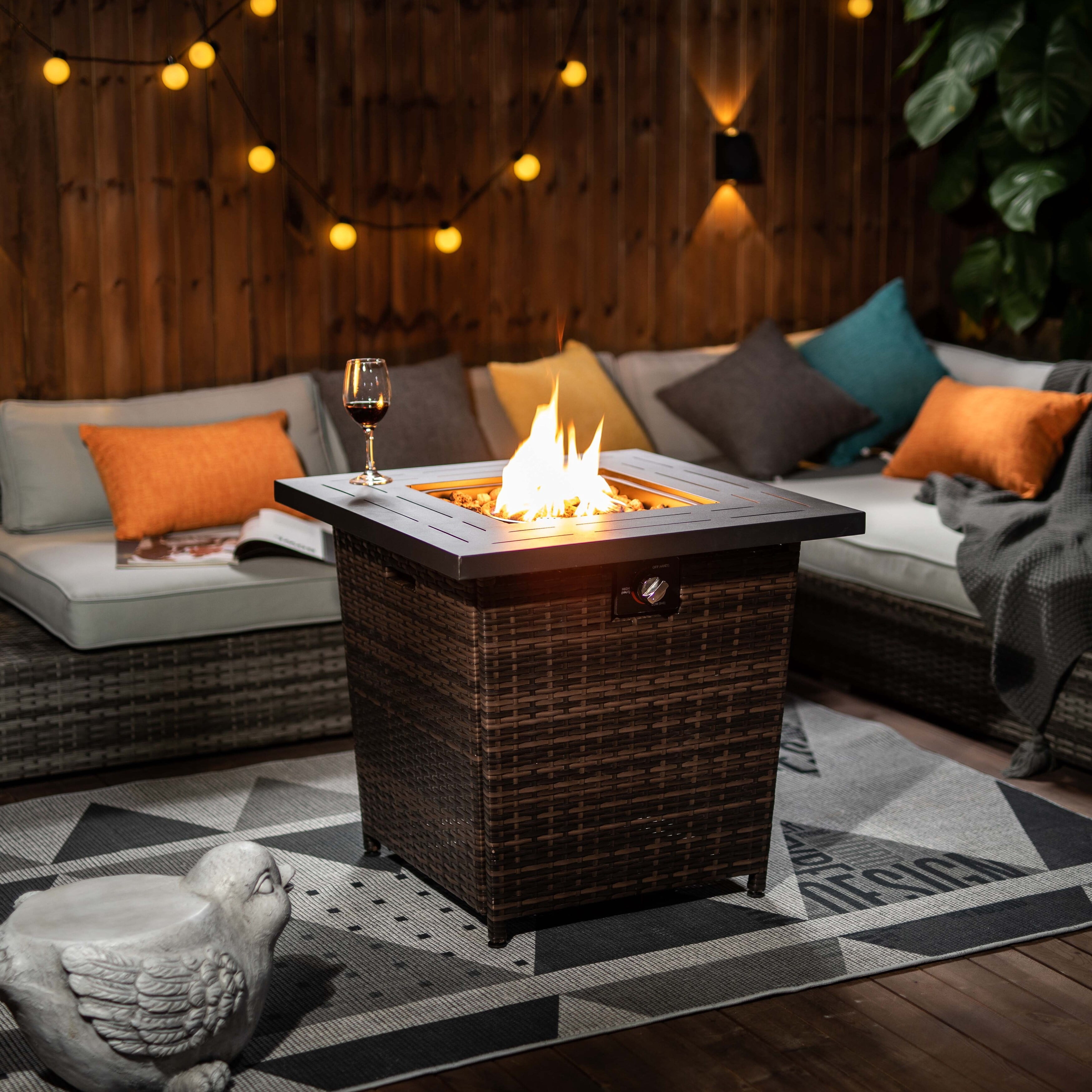 Outdoor Rattan 40,000BTU Propane Gas Fire Pit Table Black Brown 54 ...