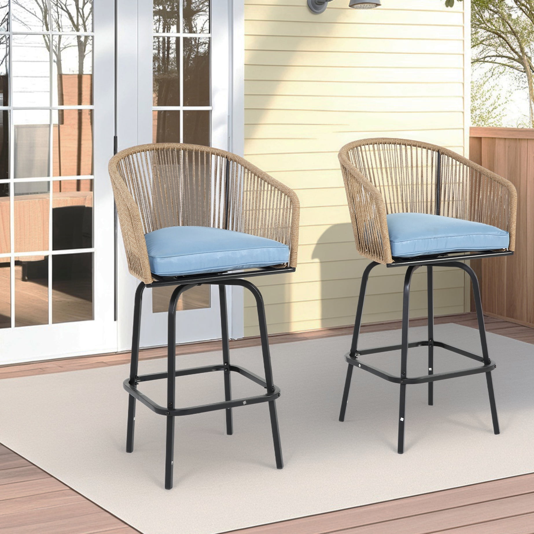 Outdoor Rattan Bar Stools / Set of 2, Easy to Assemble / Ideal for ...