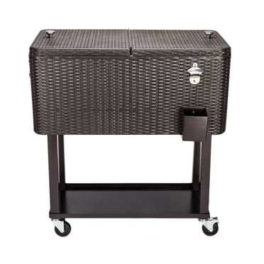 Free Shipping! Zimtown 80 Quart Rattan Rolling Cooler Cart Ice Beer ...