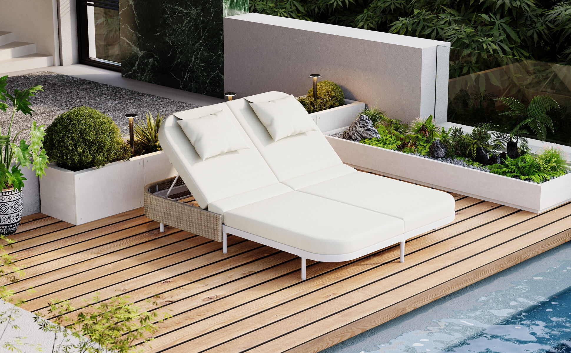 Outdoor Rattan Daybed with Adjustable Backrest, 800LB Capacity Patio ...