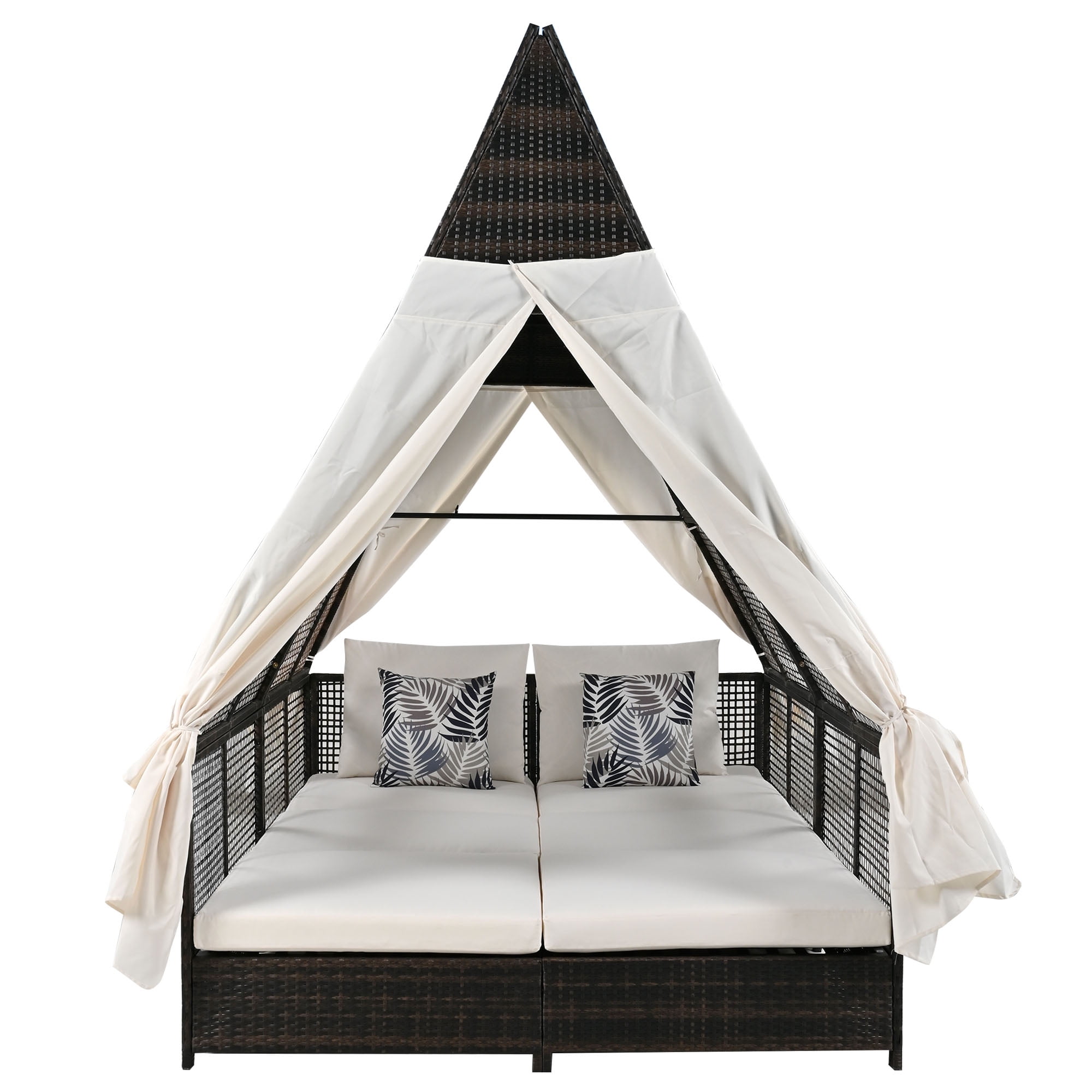 Outdoor Rattan Daybed Patio Lounge Bed with Adjustable Backrest Leisure ...