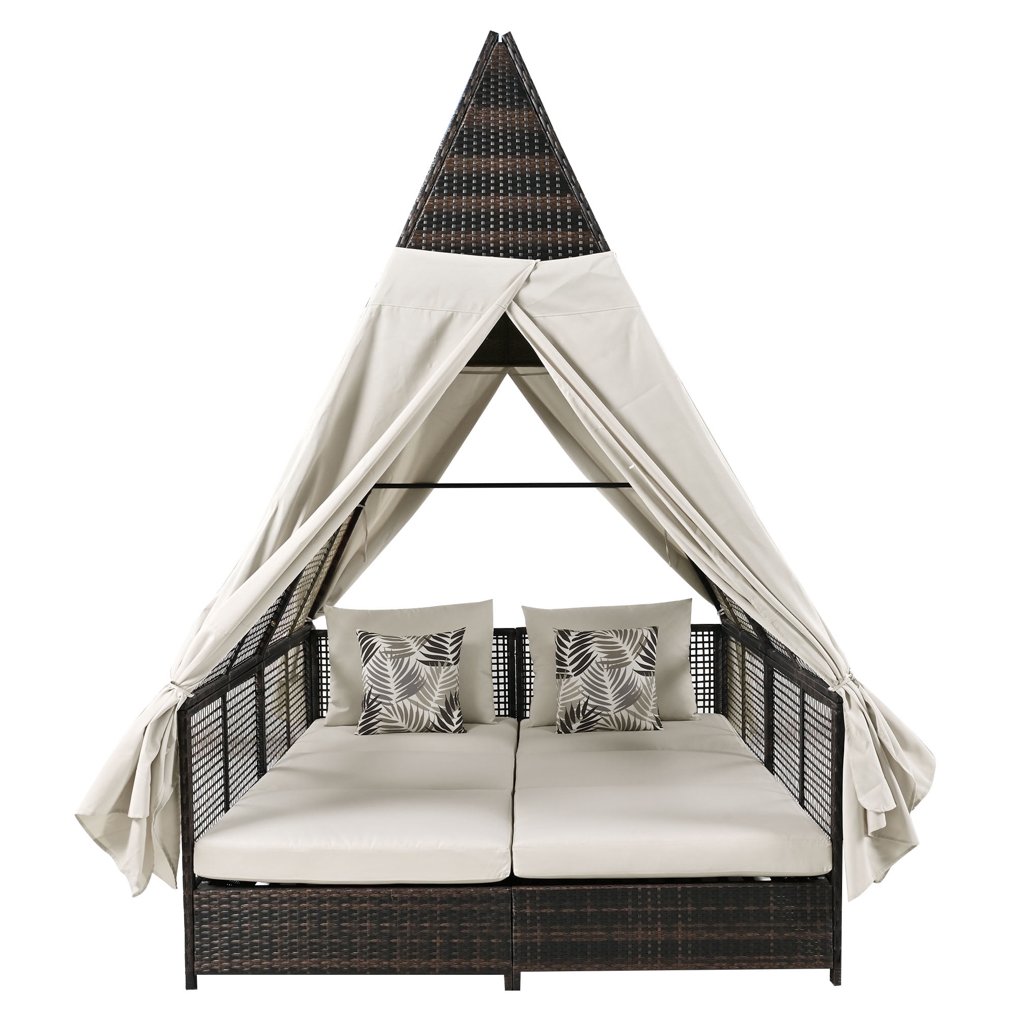 Outdoor Rattan Daybed Patio Lounge Bed with Adjustable Backrest Leisure ...