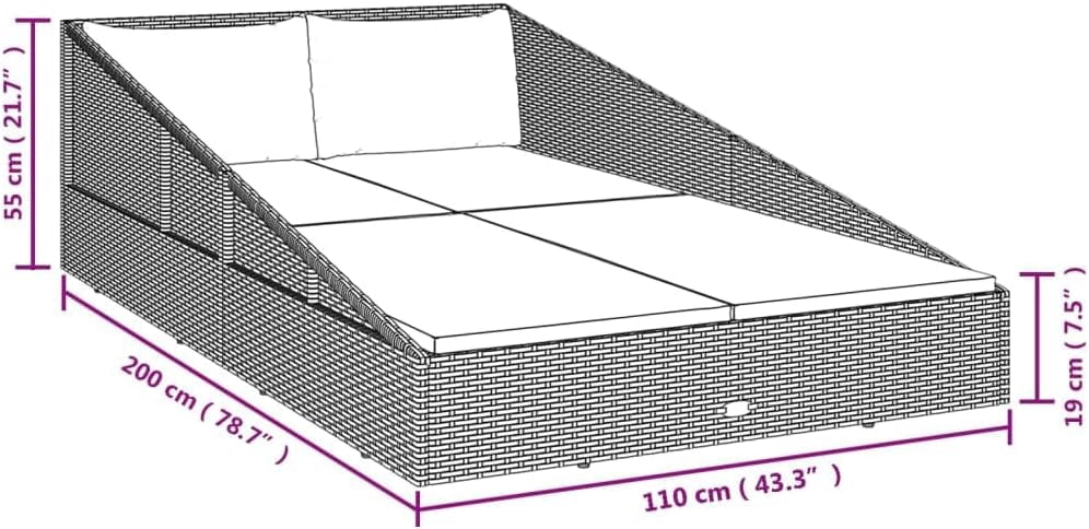Outdoor Rattan Garden Bed with Cushions and Pillows, Steel Frame, Cozy ...