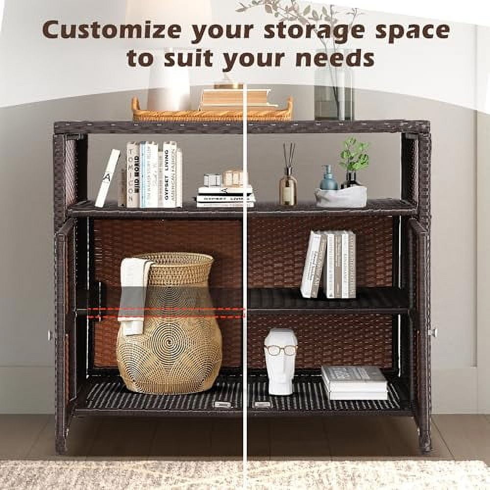 Outdoor Rattan Storage Cabinet Patio Bar Waterproof, Wicker Kitchen Bar ...