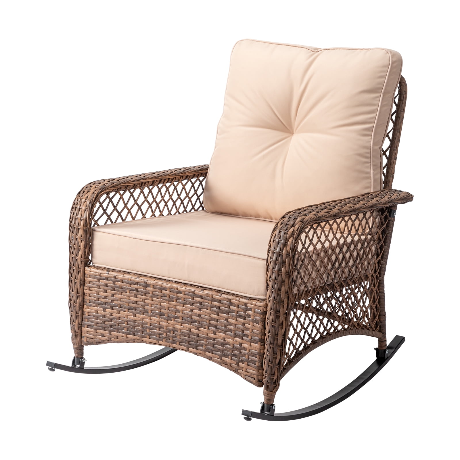 Outdoor Rattan rocking chair with sparse backrest, brown rattan, beige ...