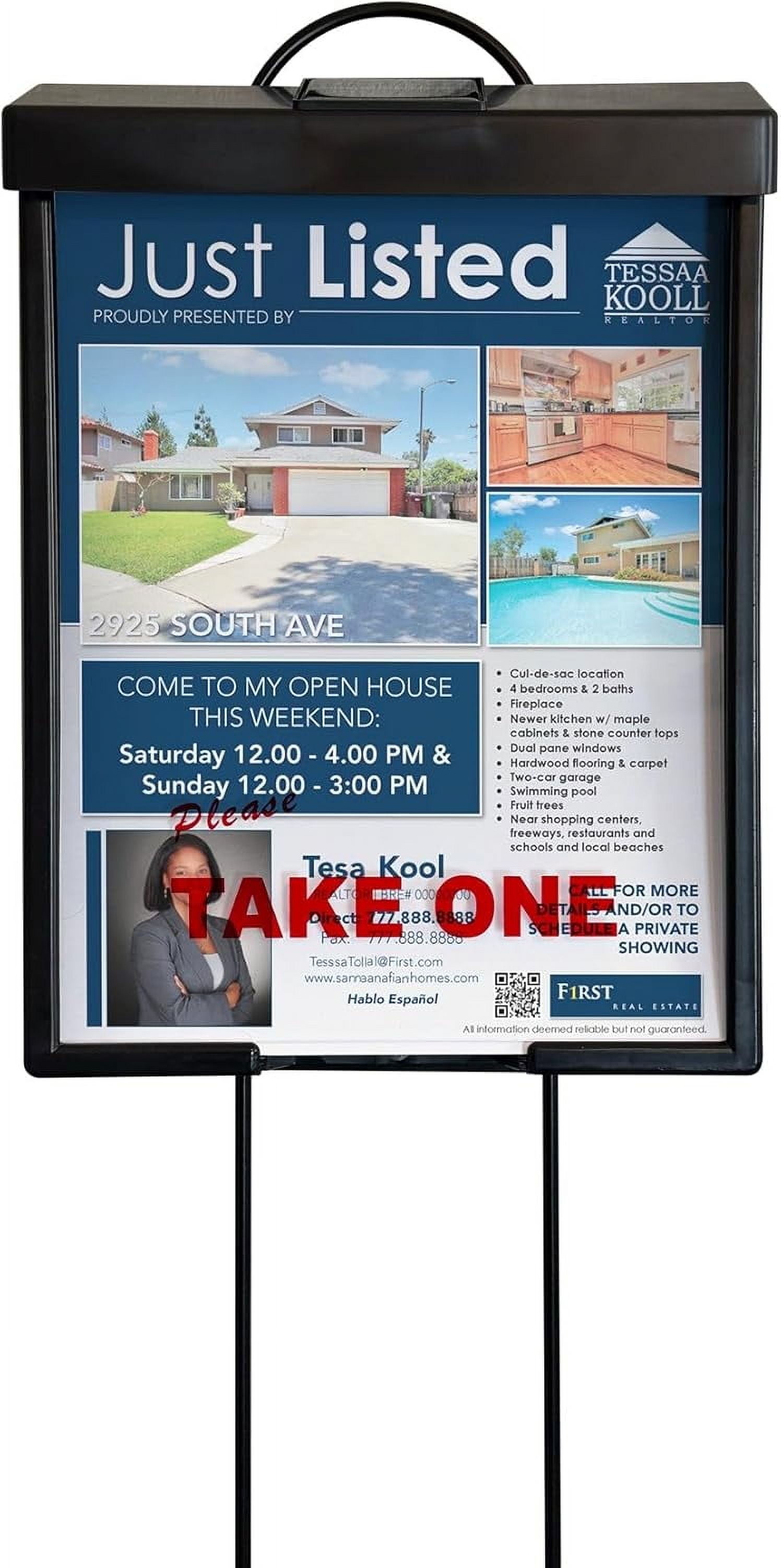 Outdoor Real Estate Brochure Box, Attached Yard Stake, Holds 250 8.5 x ...